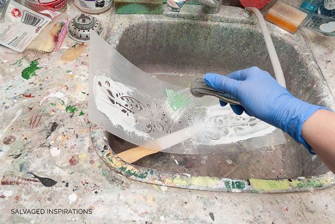 How To Apply Stencil Texture to Painted Furniture - Salvaged Inspirations