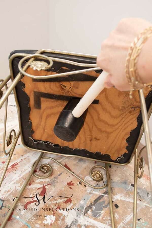 How To Decoupage Vinyl Furniture - Salvaged Inspirations